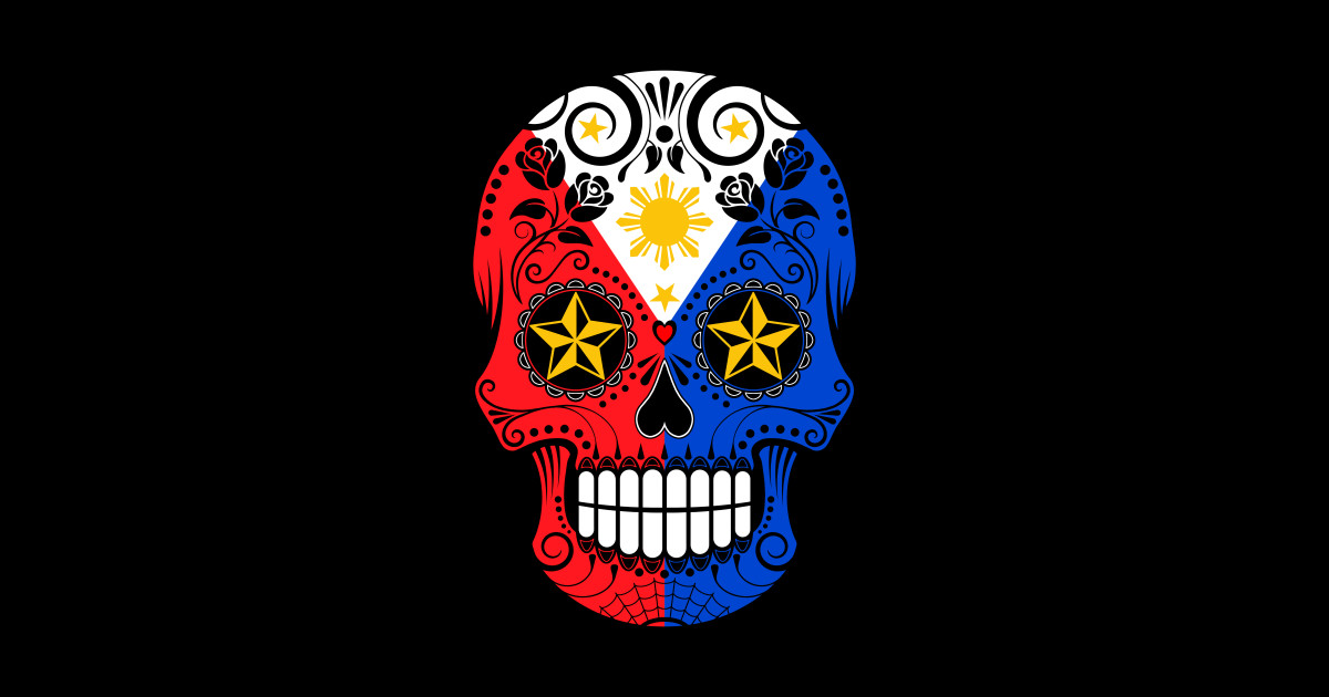 Filipino Flag Sugar Skull with Roses - Filipino - Posters and Art ...