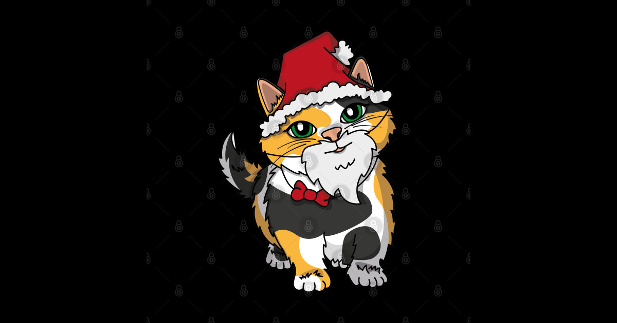 Santa Kitten, calico kitten dressed as Santa Claus. Sticker - Santa ...