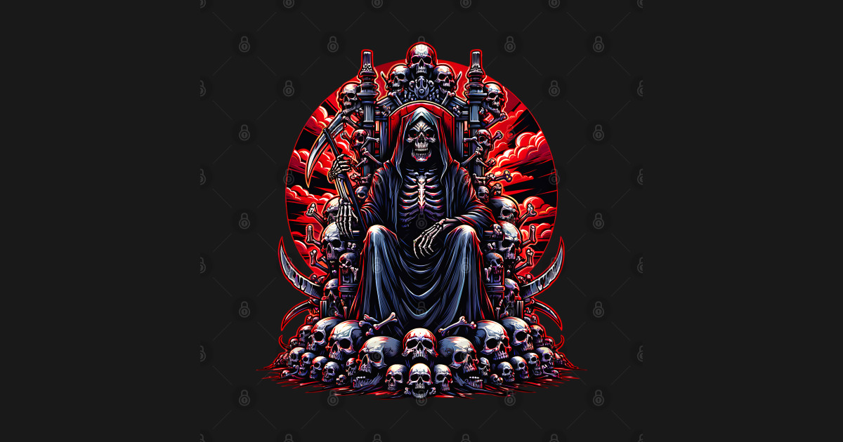 Grim Reaper Sitting on Skull Throne Dark Gothic - Grim Reaper - T-Shirt ...