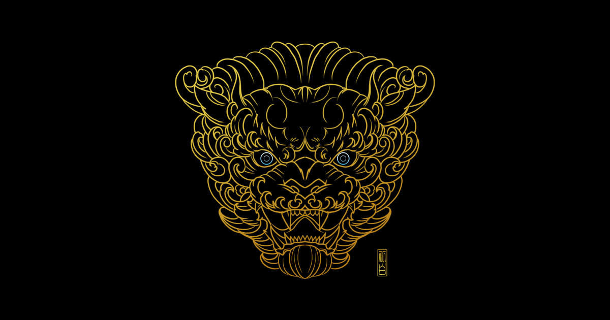Tang Lion Line Art | Chinese Guardian Foo Dog Design | Mythical Beast ...