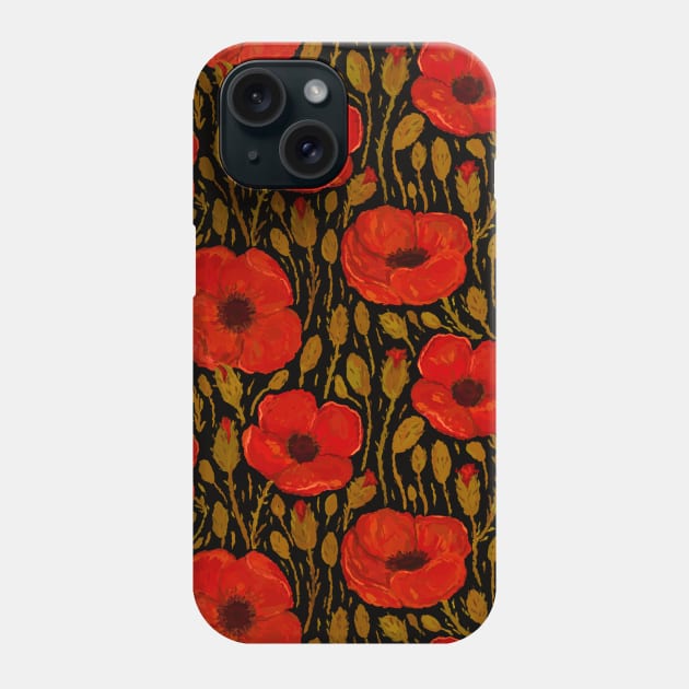 Red Poppies Pattern - Dark Background - Red Poppy - Phone Case | TeePublic