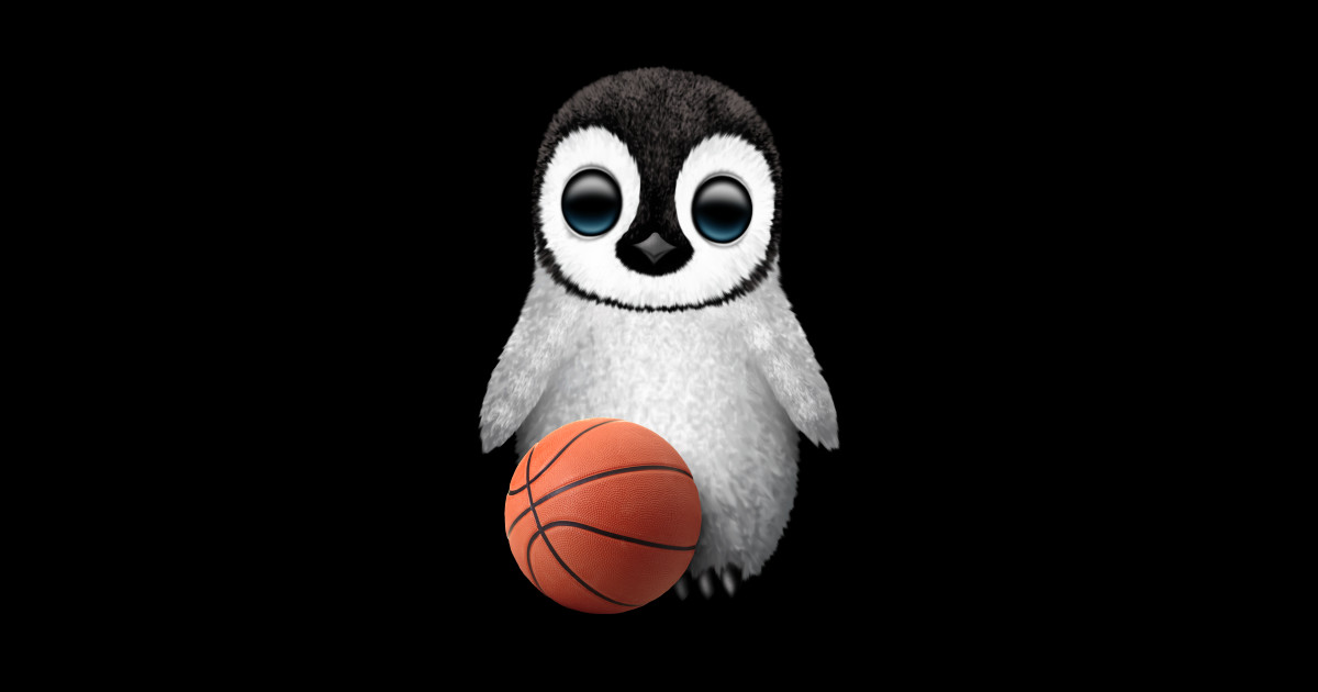 Cute Baby Penguin Playing With Basketball - Basketball - Sticker ...