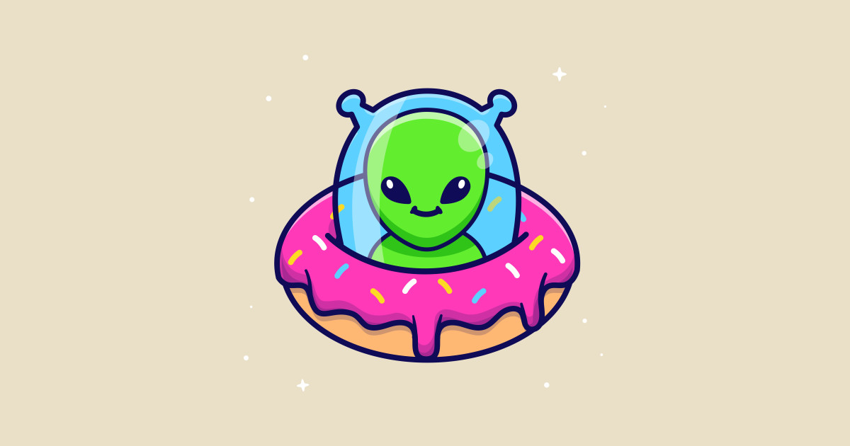 Cute Alien Riding Doughnut Ufo Cartoon - Cute Alien Riding Doughnut Ufo ...