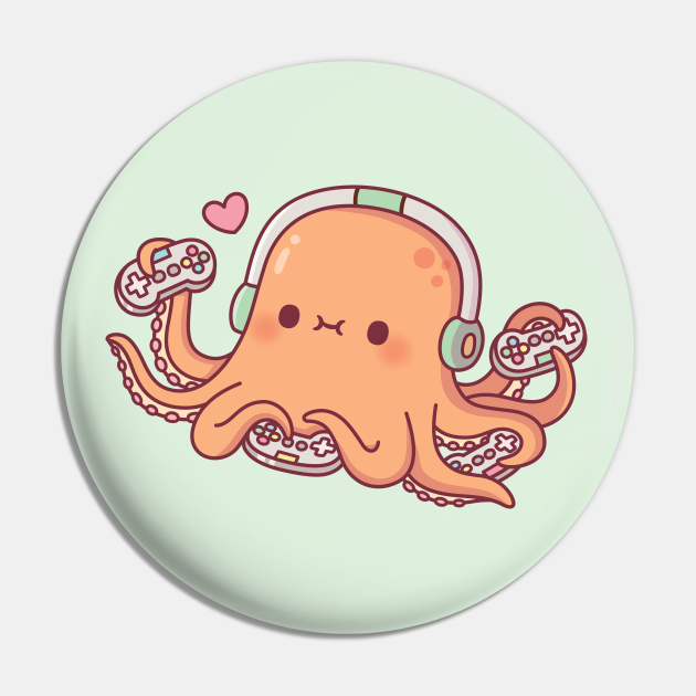Cute Octopus Gamer With Four Video Game Controllers - Cute Octopus ...