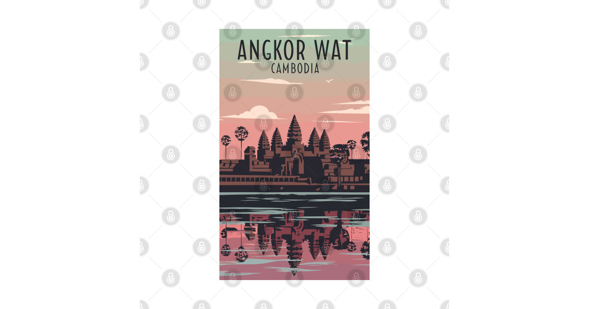 A Vintage Travel Art of Angkor Wat - Cambodia - Angkor Wat - T-Shirt ...