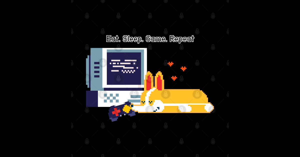 'Eat. Sleep. Game. Repeat.' Video Game Lover with Cute Pixel Dog Design ...