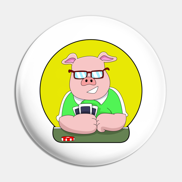 Pig at Poker with Cards - Poker Player - Pin | TeePublic