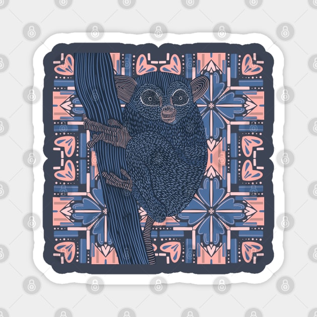 Cute Tarsier on a Modern Pink and Blue Pattern Background - Tarsier ...