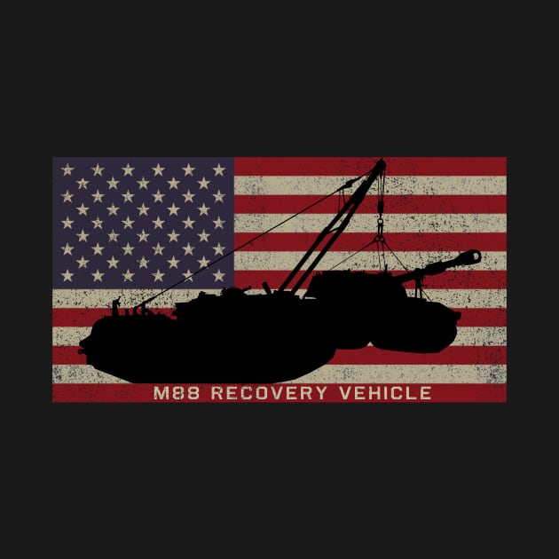 M88 Recovery Vehicle ARV Lifting M109 Howitzer Vintage American Flag ...