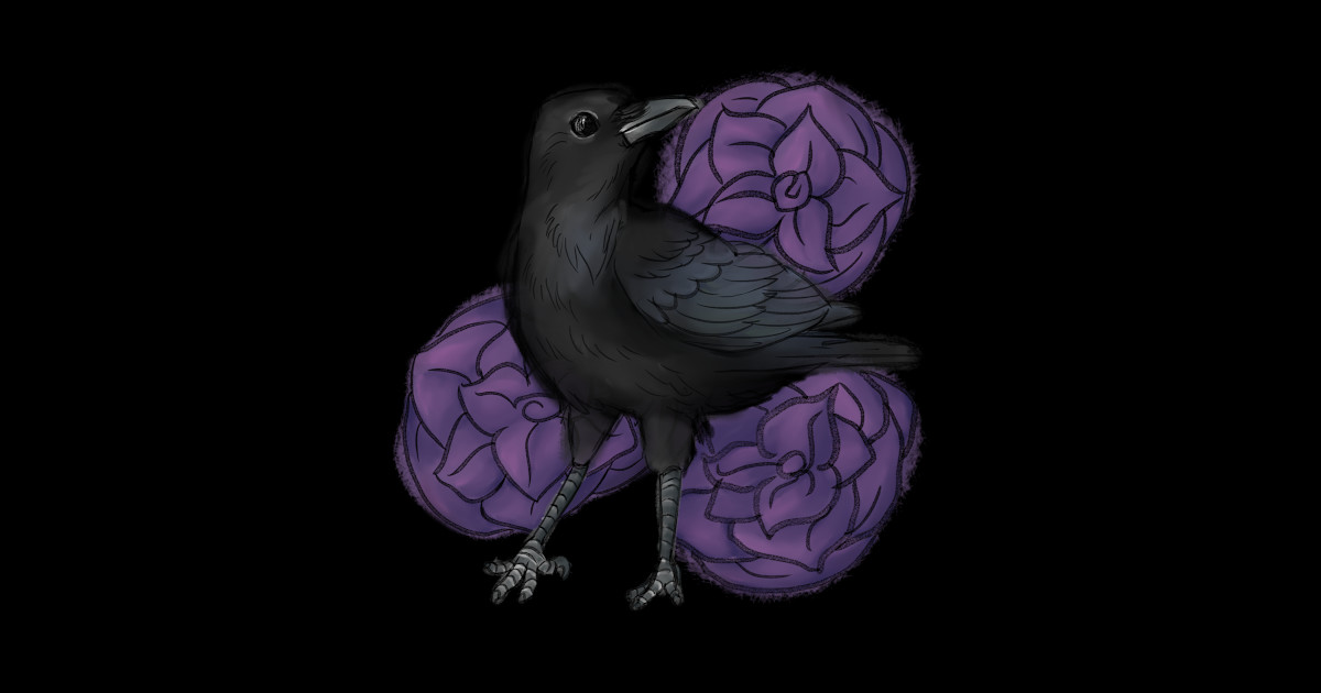 Carrion Crow with Purple Roses - Crow - Sticker | TeePublic