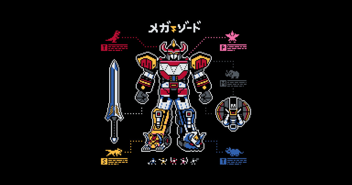 Megazord Power Ranger Pixel Art - Power Rangers - Sticker | TeePublic
