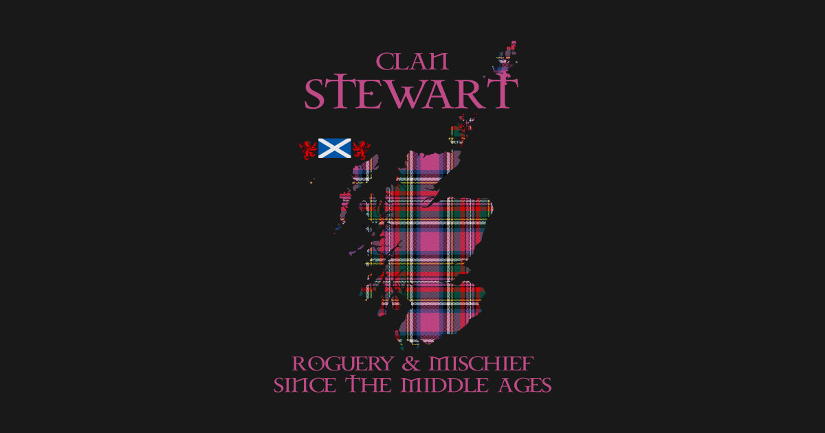 Clan Stewart Pink tartan Scotland map Saltire flag and lion rampant ...