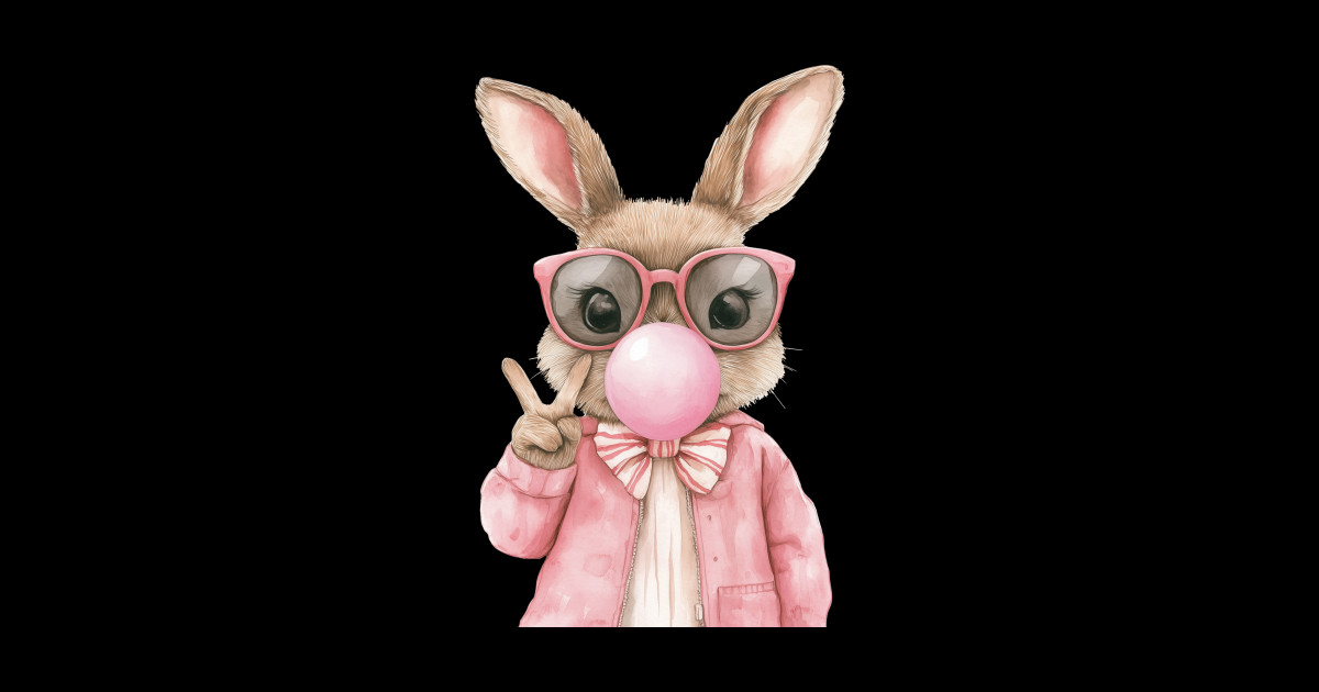 Rabbit Bunny Blowing Bubble Gum Easter Day Cute Girl Women - Rabbit ...