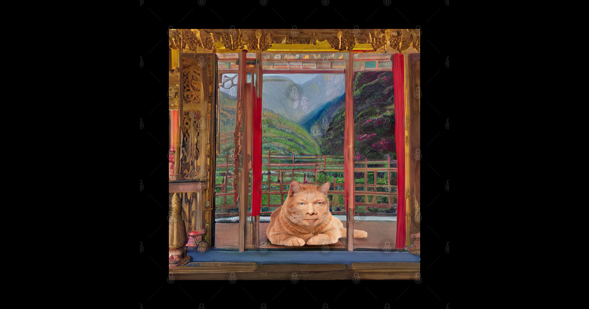 Eckhart Tolle Zen Master Cat On a Temple Terrace Overlooking Mountains ...