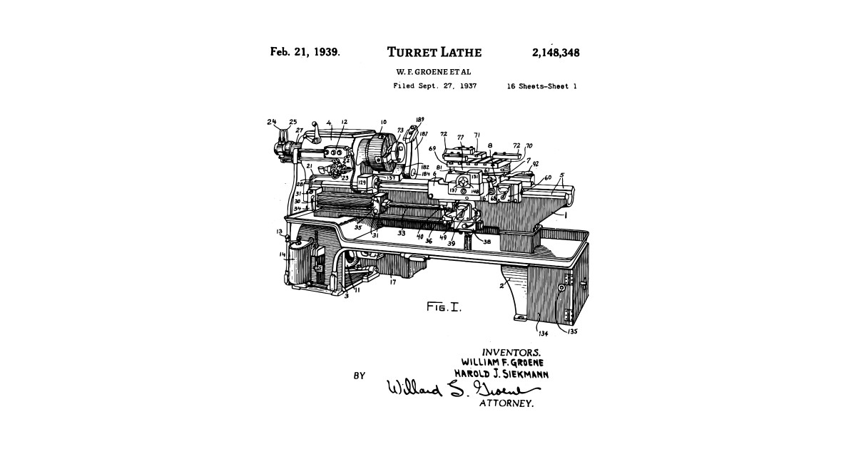 Lathe Patent 1939 Vintage Blueprint Machine, Carpenter lathe, vintage ...