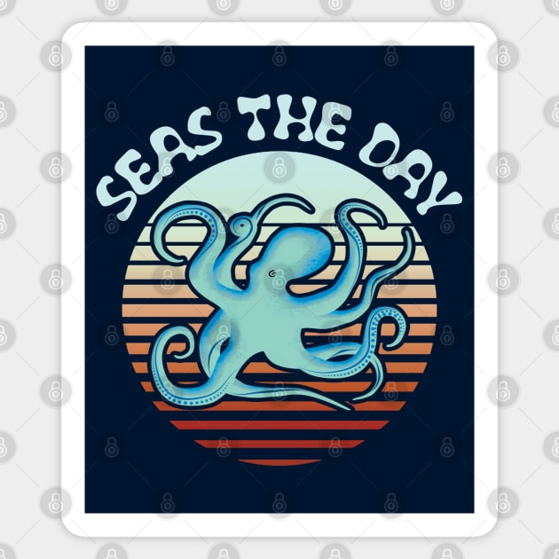 Seas The Day | Retro Octopus - Sea - Sticker | TeePublic