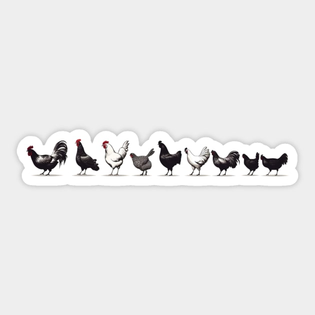 Chickens in a row - Chicken Lover - Sticker | TeePublic