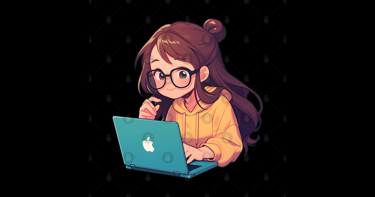 Cartoon girl with laptop - Cartoon Girl - Sticker | TeePublic