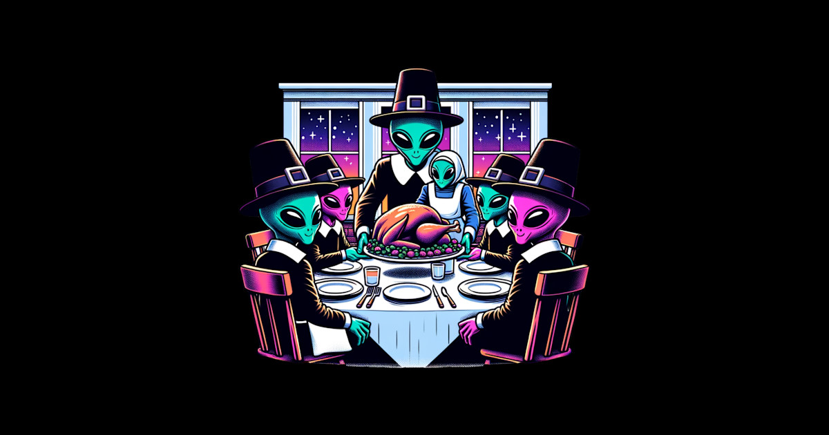 Alien Pilgrim Thanksgiving Feast - Pilgrim Hat Turkey - Sticker | TeePublic