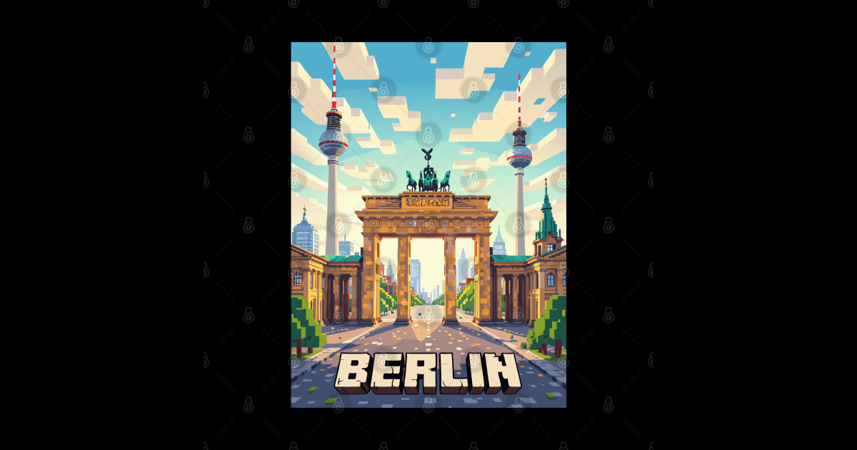 Berlin Travel Pixel Art - Brandenburg Gate and TV Tower - Berlin - Tapestry | TeePublic