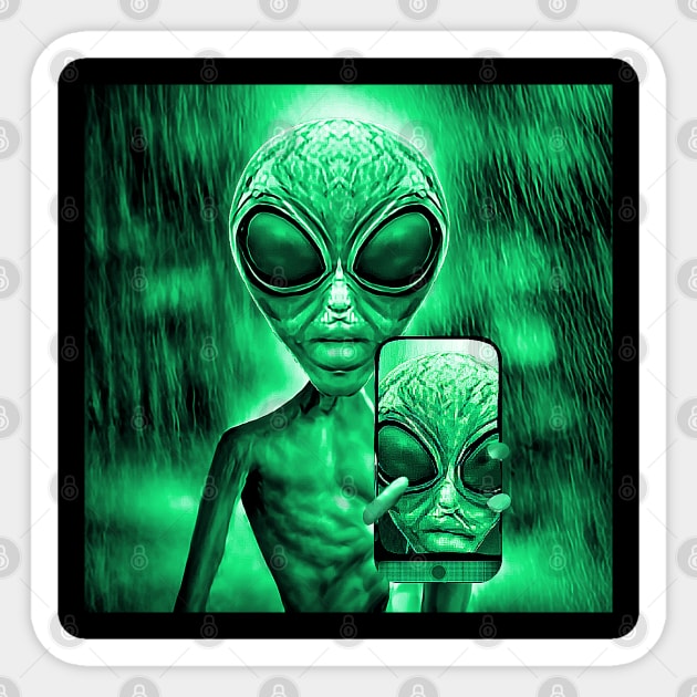 Funny Alien Selfie Invader Sci-fi Space Planet X - Alien - Sticker ...