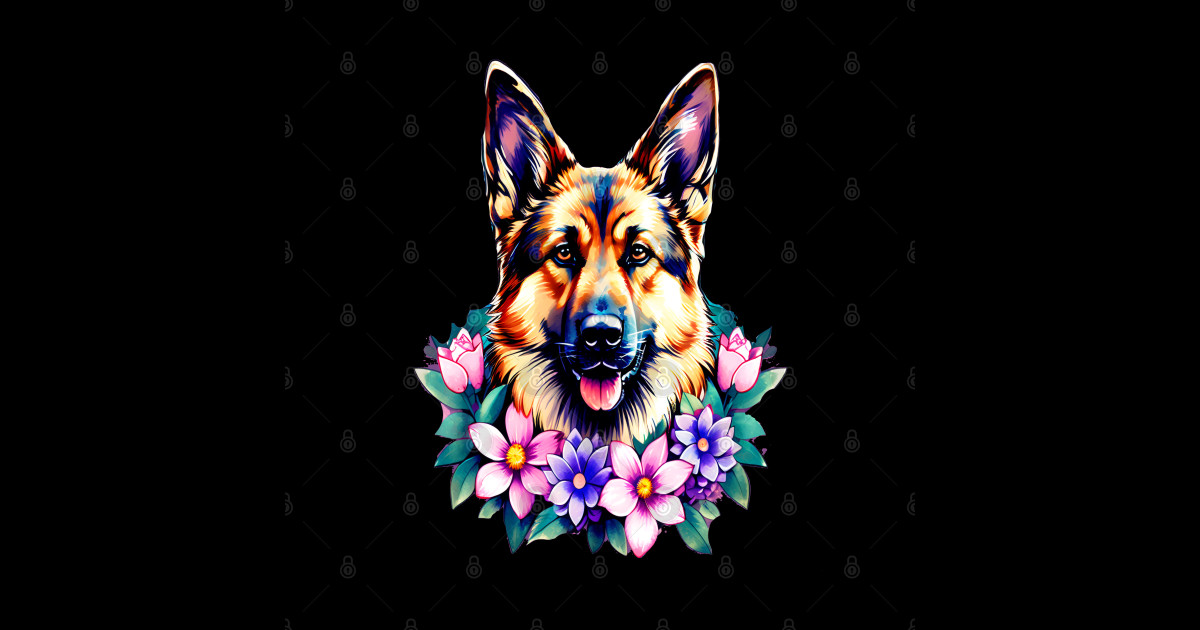 German Shepherd Dog Surrounded by Beautiful Spring Flowers - German ...