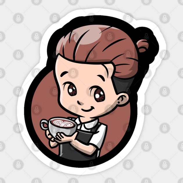 Cute Barista Cartoon - Coffee - Sticker | TeePublic