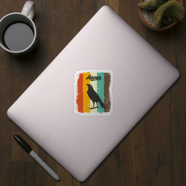 Raven Retro 70s Vintage Bird Lover Gift - Raven - Sticker | TeePublic