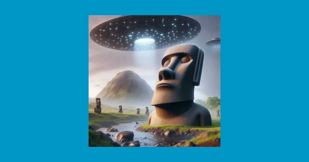 Ancient Encounter: Moai Statues and UFOs - Ufos - T-Shirt | TeePublic