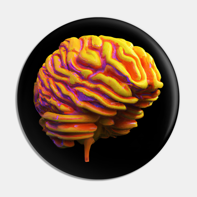 Neon Brain Realistic Retro Science Colorful - Brain - Pin | TeePublic