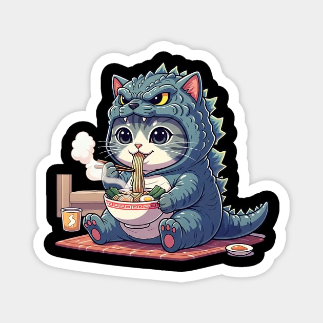 Kaiju Cat Eating Ramen Cute Monster Japanese Anime Style - Kaiju Ramen ...