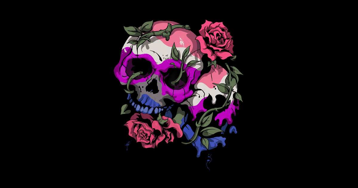 Gender Fluid Pride Flag Skull Roses Subtle LGBTQ - Gender Fluid Pride ...