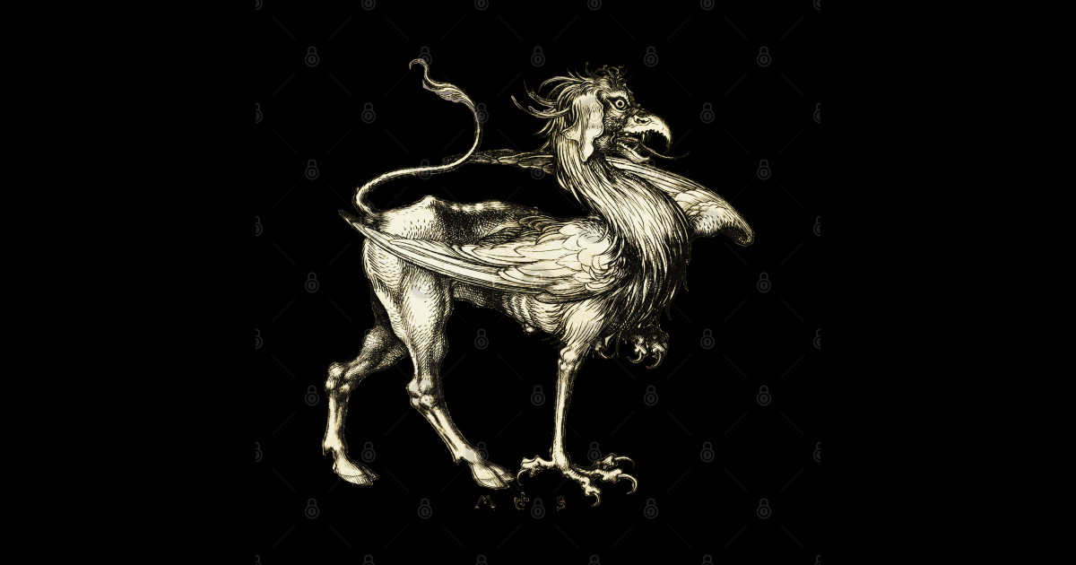MEDIEVAL BESTIARY ,GRYPHON Black White Animal Drawing - Gryphon ...
