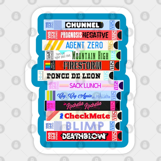 Fictional Seinfeld Movies VHS Stack - Seinfeld - Sticker | TeePublic