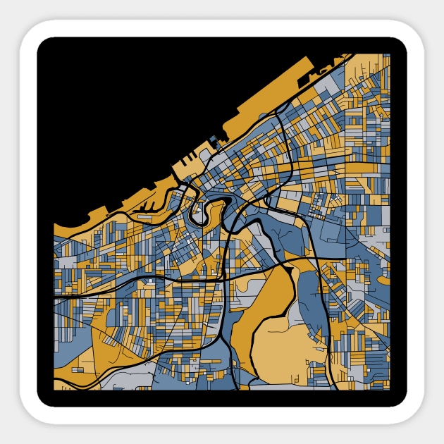 Cleveland Map Pattern in Blue & Gold - Cleveland Map - Sticker | TeePublic