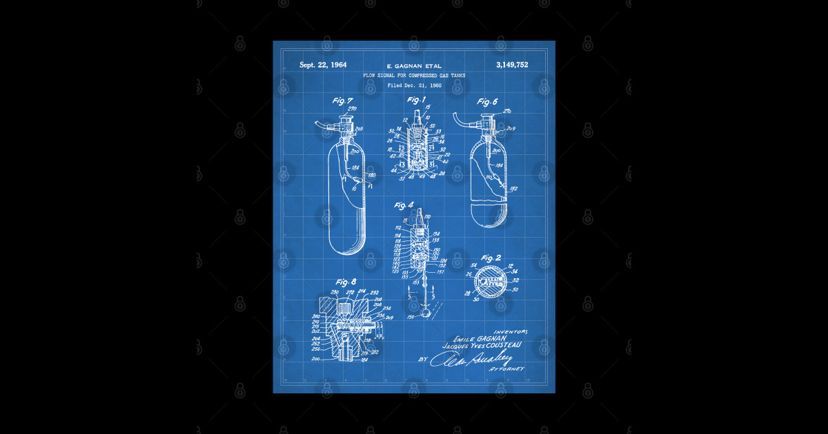 Scuba Tank Patent - Scuba Diver Deep Sea Diving Art - Blueprint - Scuba ...
