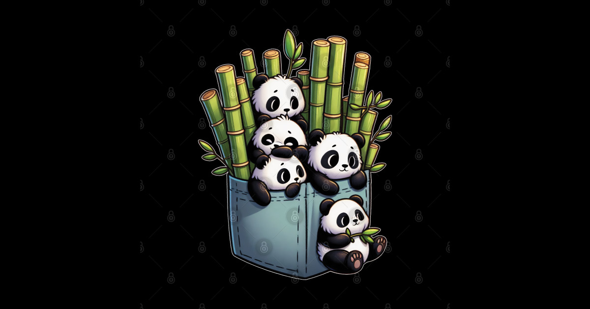 Cute Panda Family in Bamboo Pocket - Panda Lover - Sticker | TeePublic