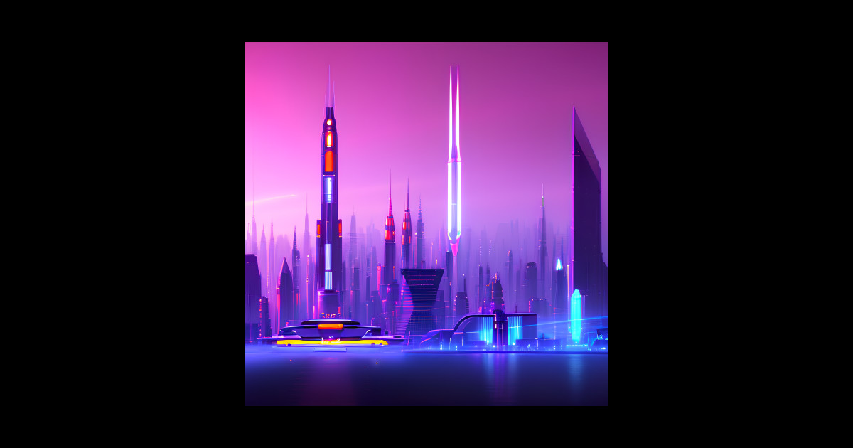 Ai Generated Art Scenery - Futuristic City Skyline With Neon ...