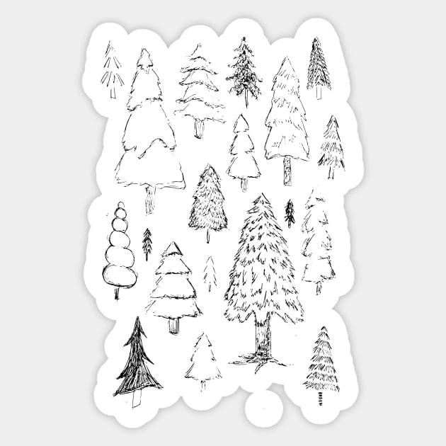 Hand Drawn Trees - Trees - Sticker | TeePublic