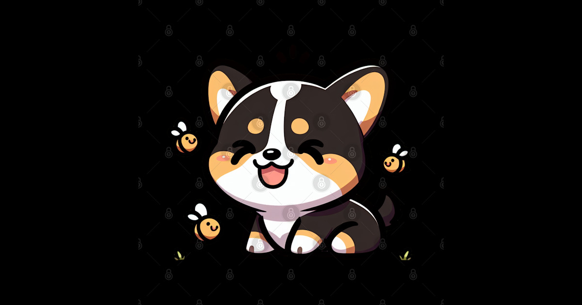 Cute Corgi Tricolor with Tiny Bees - Corgi - Posters and Art Prints | TeePublic