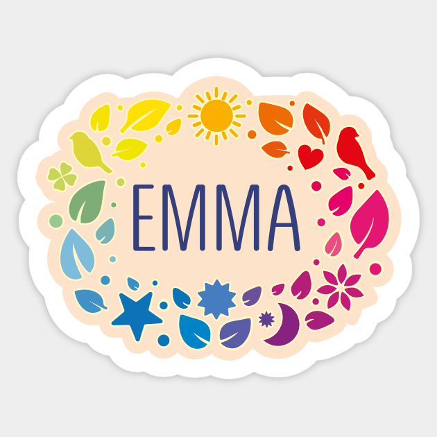 Emma name with colorful leaves - Emma - Sticker | TeePublic
