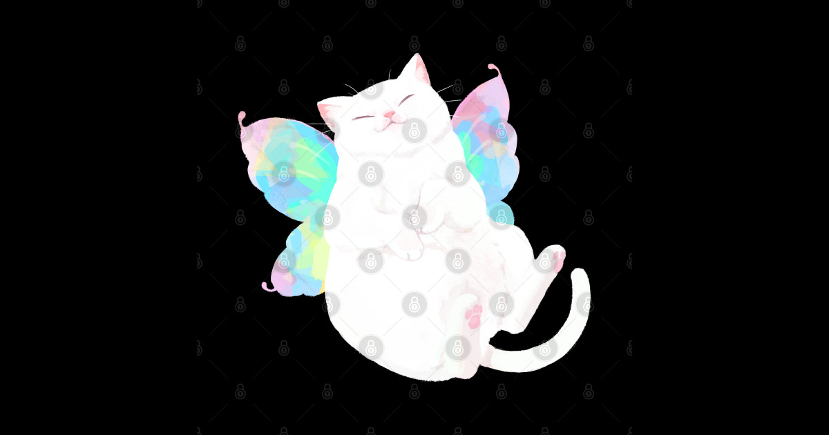 Happy Fairy White Cat - White Fairy Cat - Sticker | TeePublic