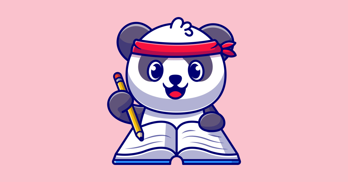 Cute Panda Writing On Book With Pencil Cartoon - Cute Panda Writing On ...