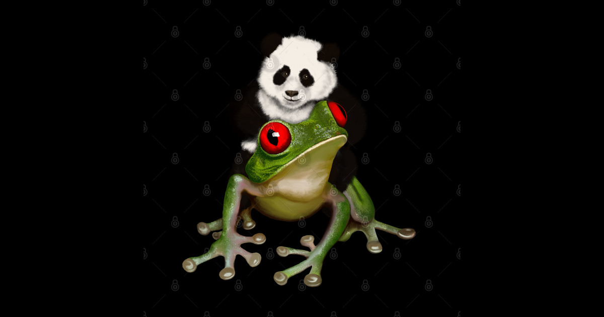 Tiny Panda Riding a Frog - Panda - Sticker | TeePublic