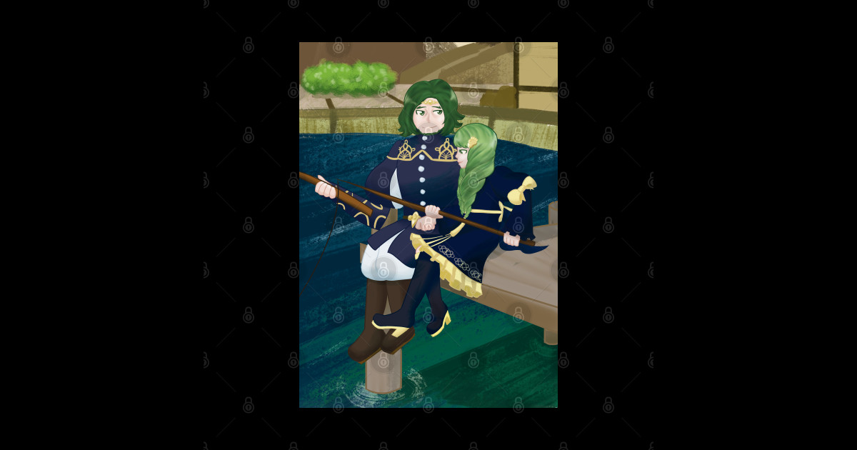 Fire Emblem Seteth and Flayn Fishing - Fire Emblem - Sticker | TeePublic