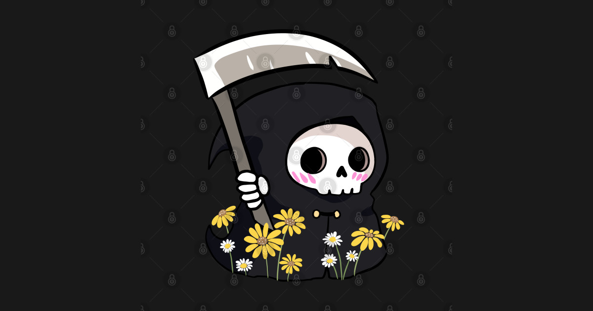Cute grim reaper illustration with daisy flowers - Cute Grim Reaper - T ...