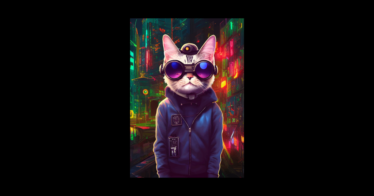 Techno Cat In Japan Neon City - Techno Cat - Pin | TeePublic