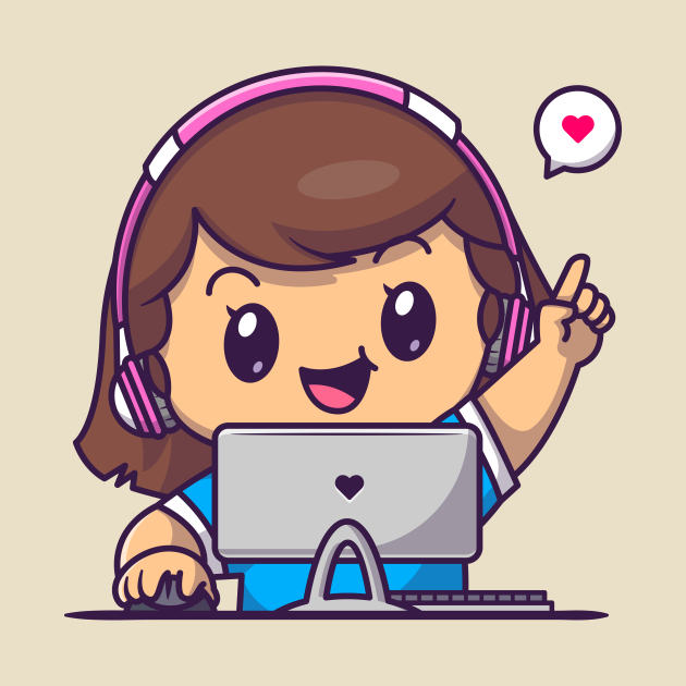 Cute Gamer Girl Playing Computer Cartoon - Cute Gamer Girl Playing ...