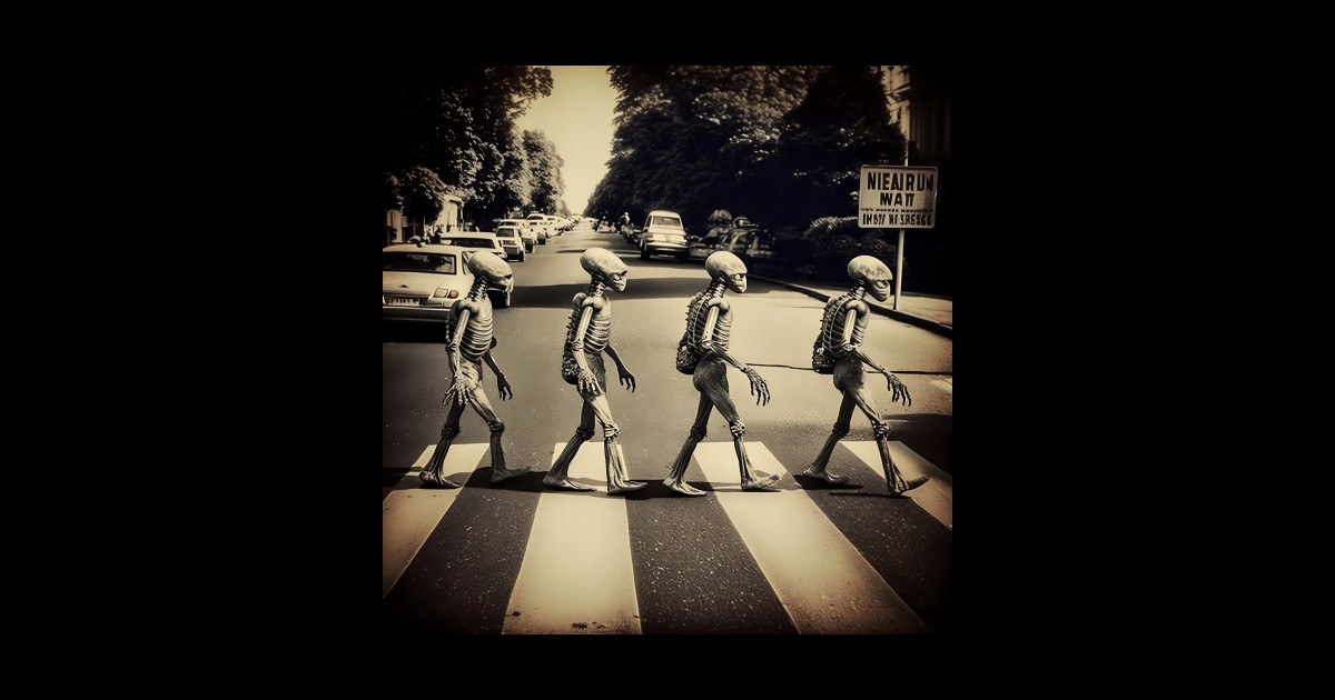 4 Aliens crossing pedestrian pathway at Abbey Road - 4 Aliens Crossing ...