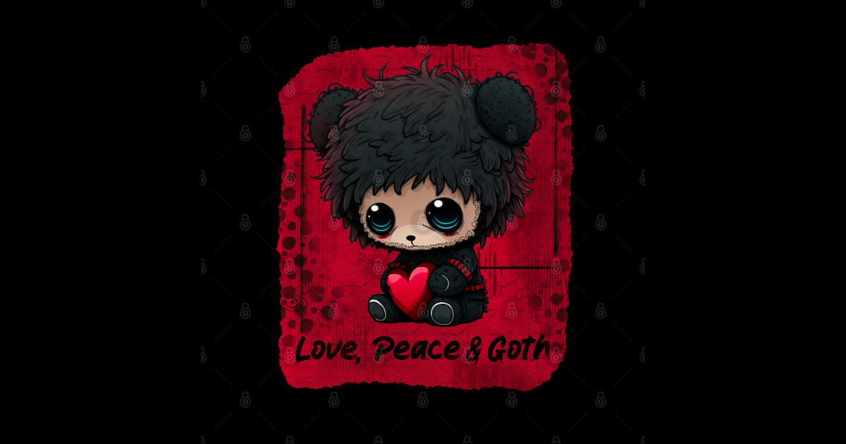 Cute Teddy Bear Love, Peace and Goth - Chibi Bear - Sticker | TeePublic
